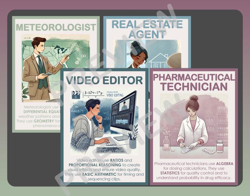 Math at Work: Exploring Math Involved in Careers Poster Set | Boho ...