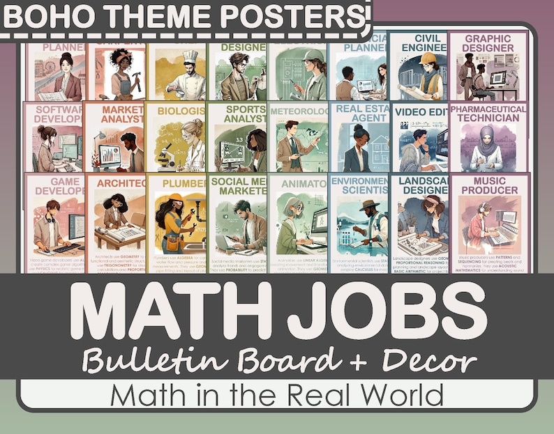 Math at Work: Exploring Math Involved in Careers Poster Set | Boho ...