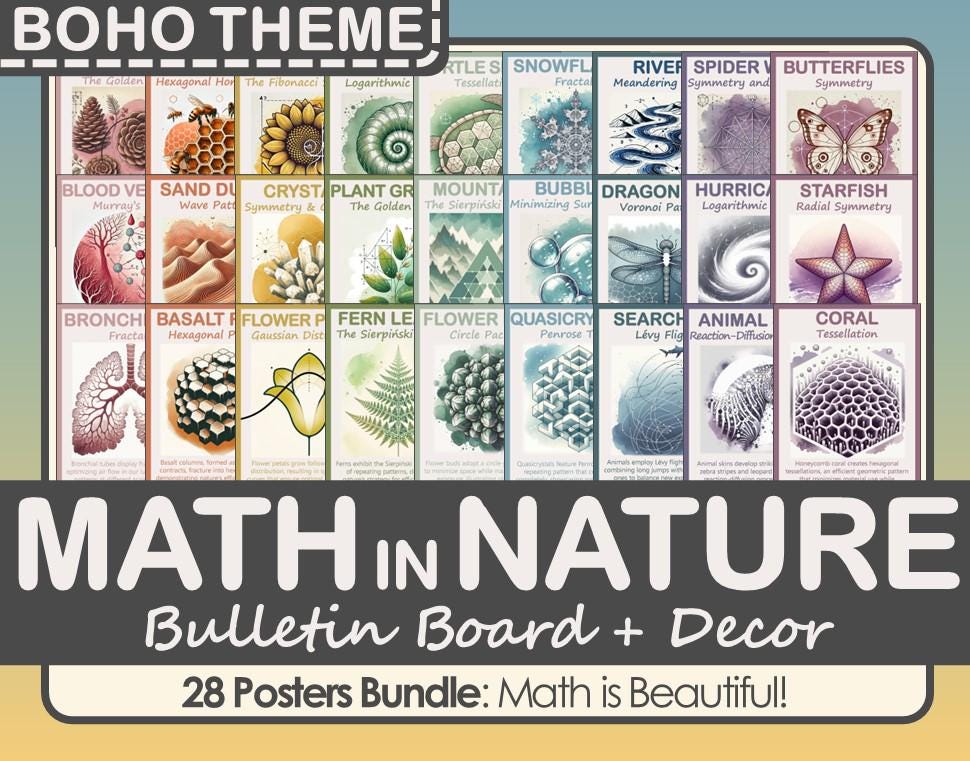 Math in Nature Poster Set: Boho STEM Classroom Decor Bulletin Board ...