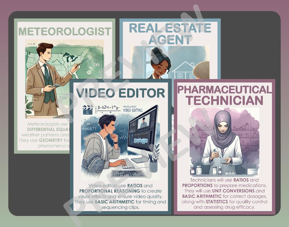 Math at Work: Exploring Math Involved in Careers Poster Set | Boho ...