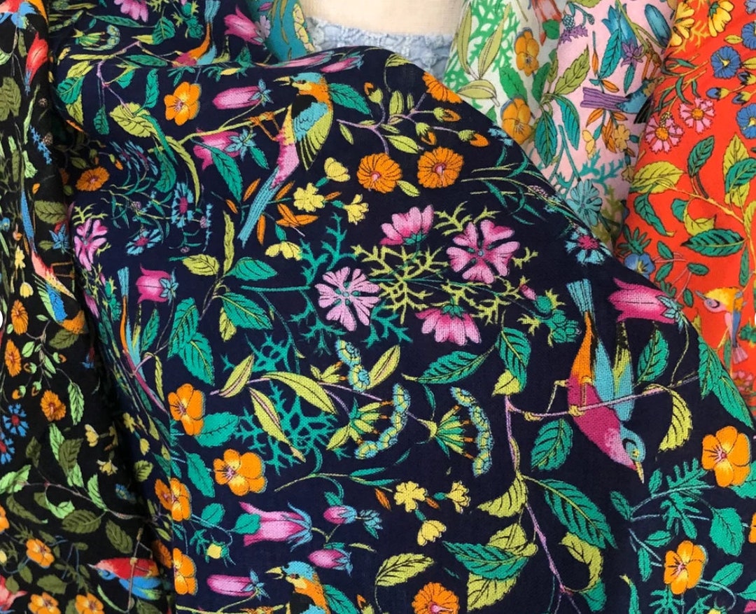 Flower Bird Print Cotton Gauze Scarf, Cotton Bandana, Gift Scarf, Dog ...