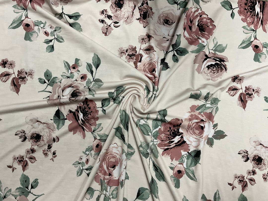 Bulgari Rose Print Fabric, Fabric by the Yards, Stretch Fabric, Dress ...