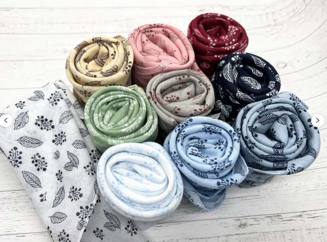 Leaf Print Cotton Gauze Scarf, Cotton Bandana, Soft Cotton Scarf, Chemo ...