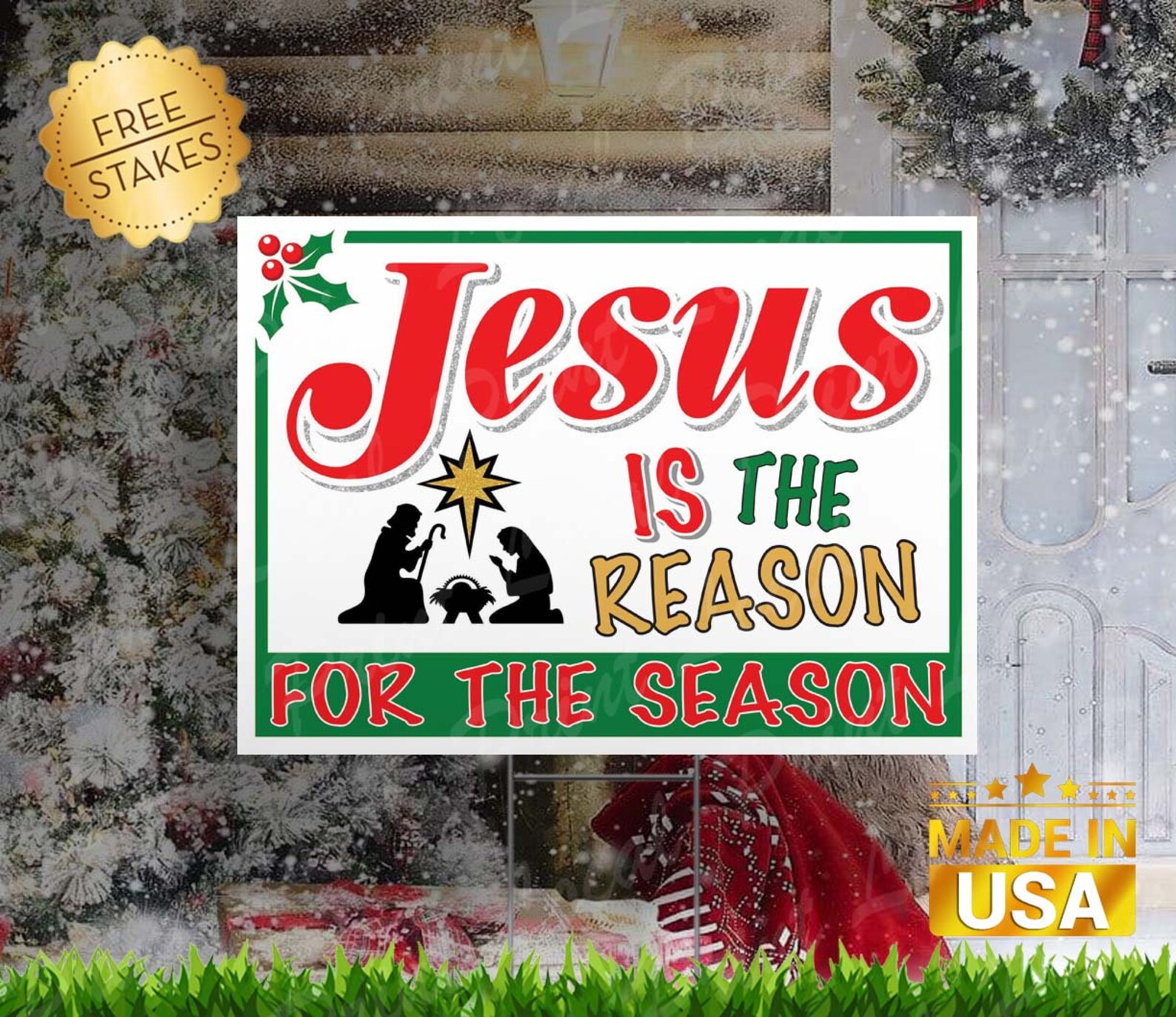 Jesus is the Reason for the Season - Corrugated Yard Sign With H-stake ...