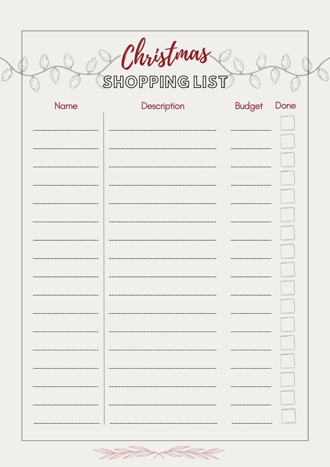 Christmas Shopping List Template Downloadable - Etsy