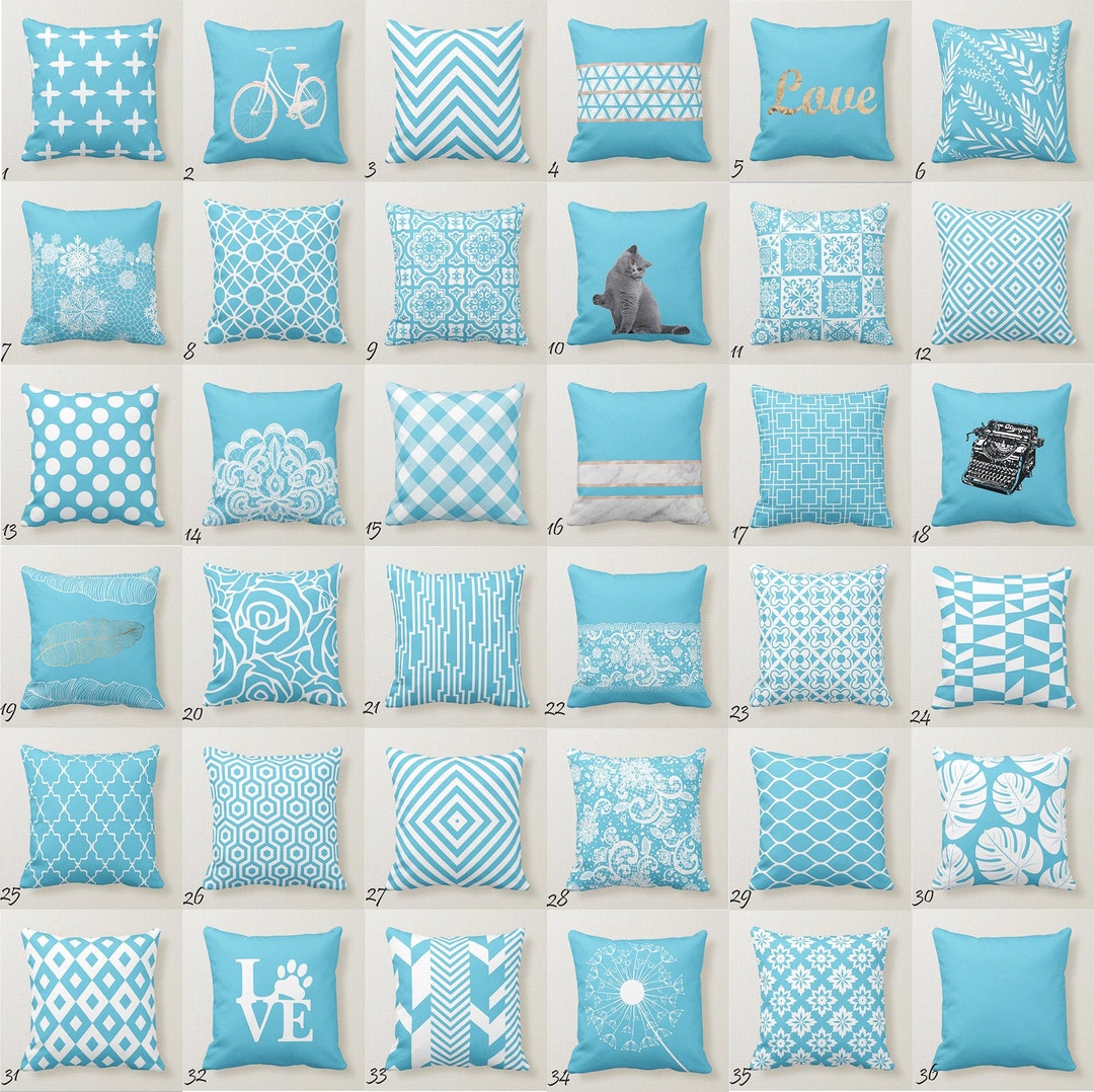 Turquoise Blue Throw Pillow Mix and Match Indoor Outdoor Decorative ...