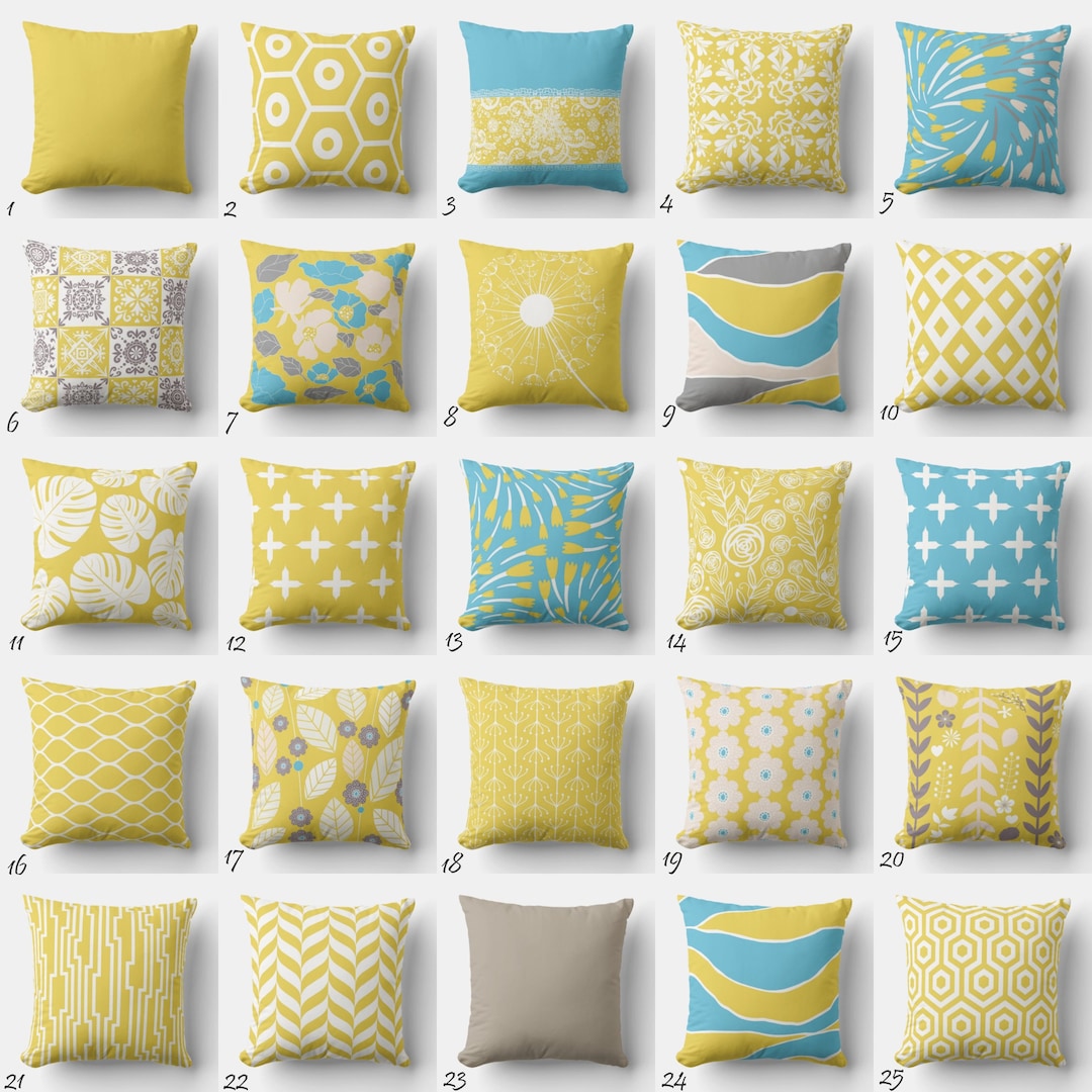 Yellow Blue Throw Pillow Mix and Match Indoor Outdoor Decorative ...