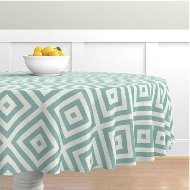 Geometric Duck Egg Table Runner, Square or Rectangular Tablecloth ...