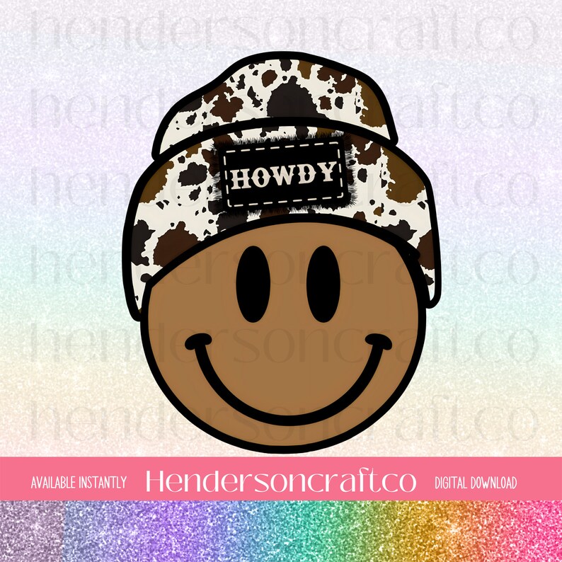 Cow Beanie PNG, Cow Print Smiley Face PNG, Western, Western Digital ...