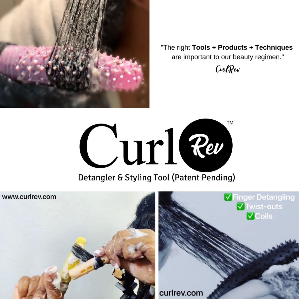 Curlrev Detangling and Styling Tool - Great for Curly Styles Including ...