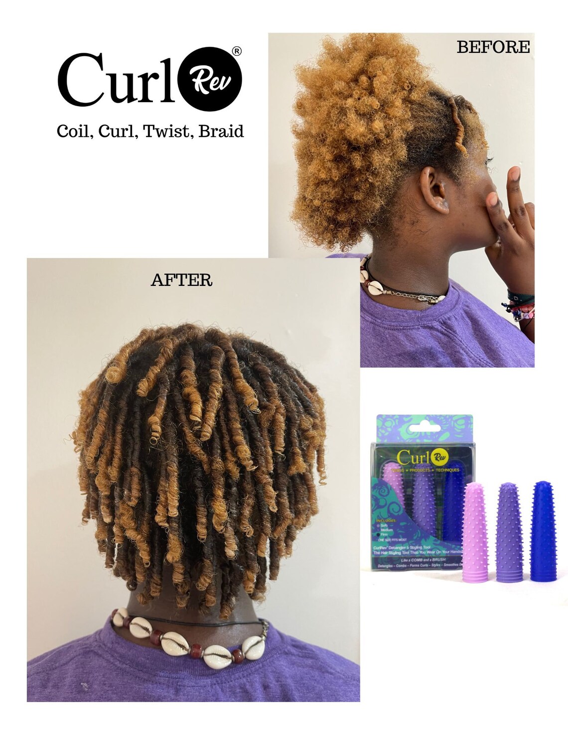 Curlrev Detangling and Styling Tool - Great for Curly Styles Including ...