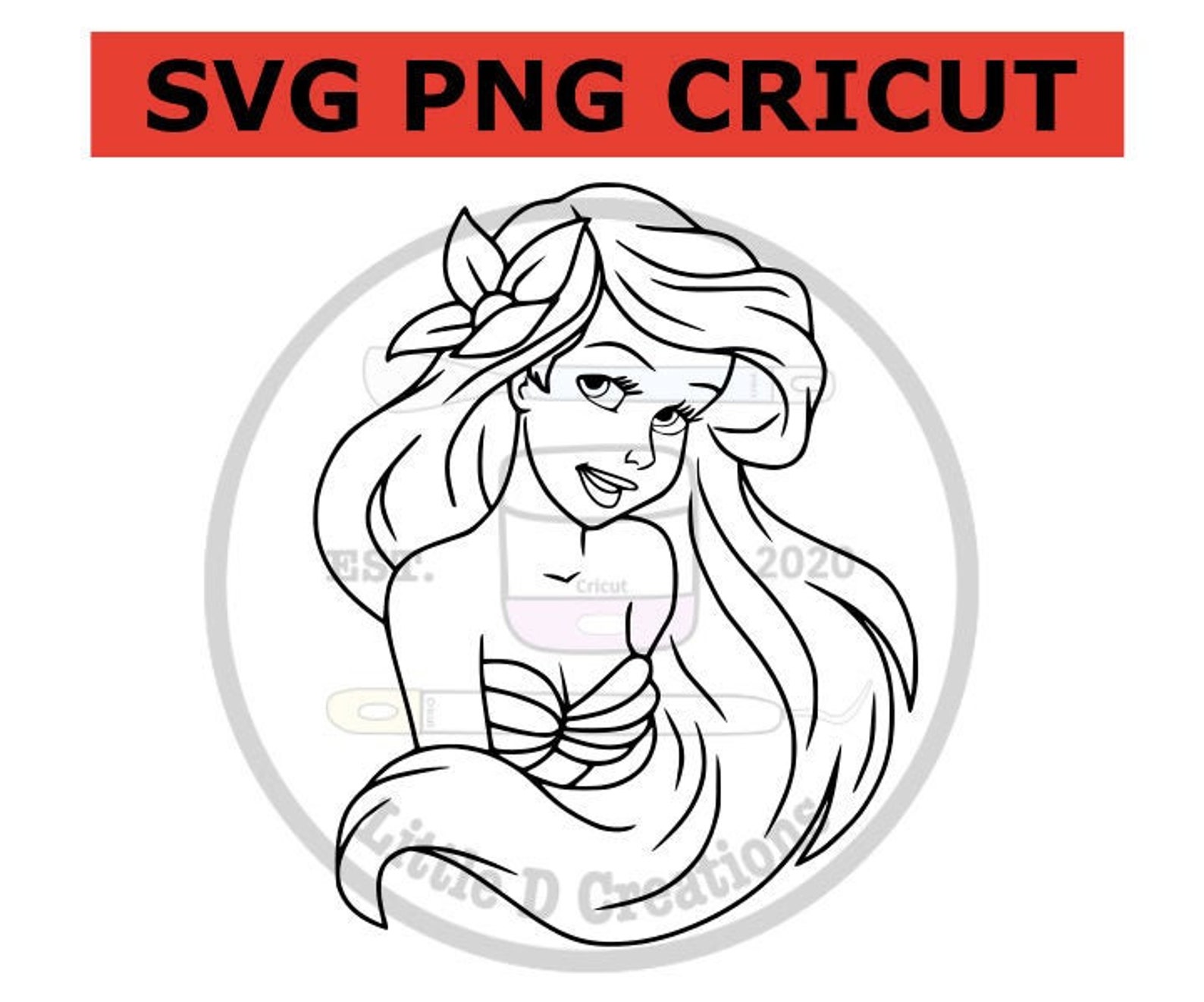 Little Mermaid Ariel Outline SVG PNG Cricut File | Etsy
