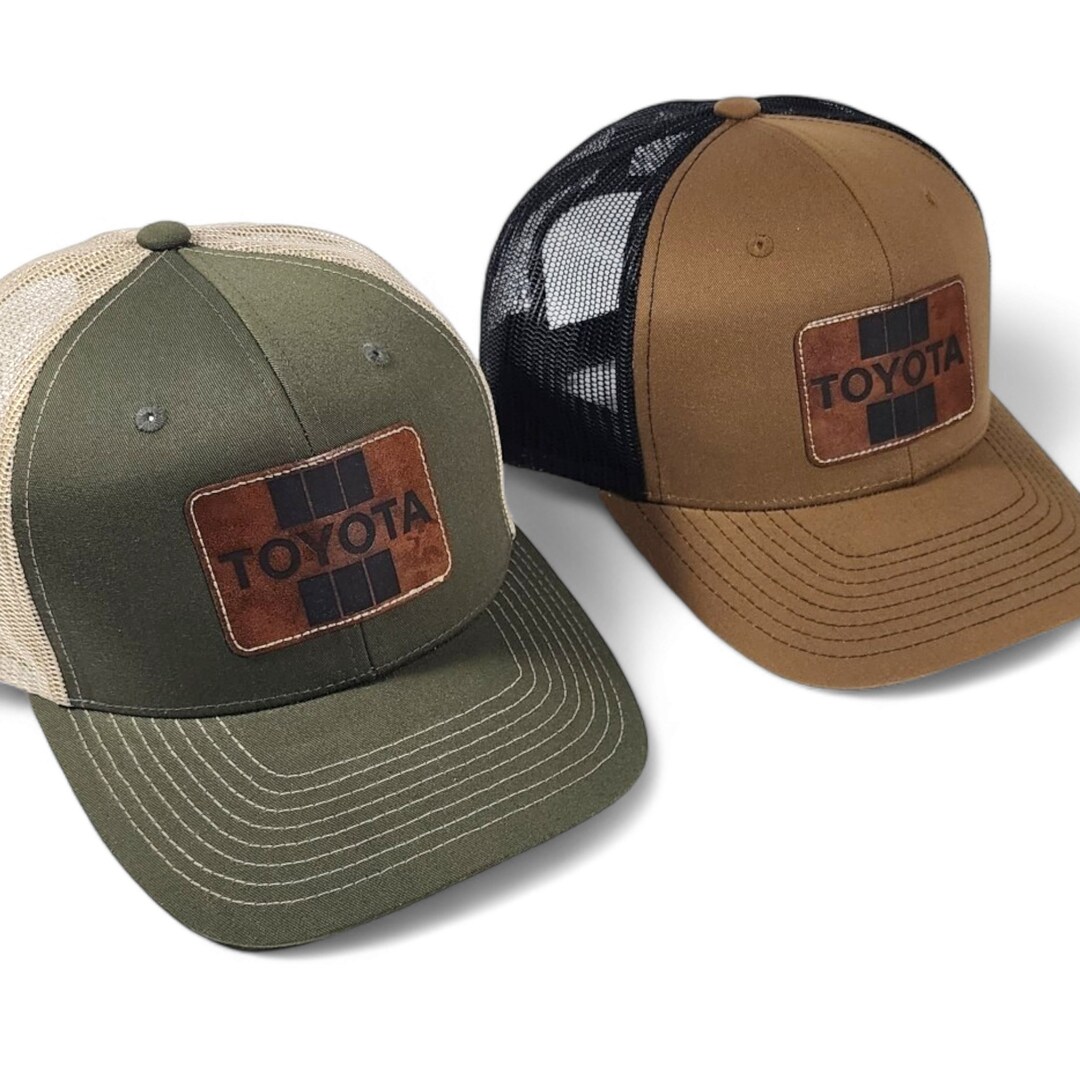 Vintage Style Toyota Laser Engraved Leatherette Patch Trucker Hat Cap ...