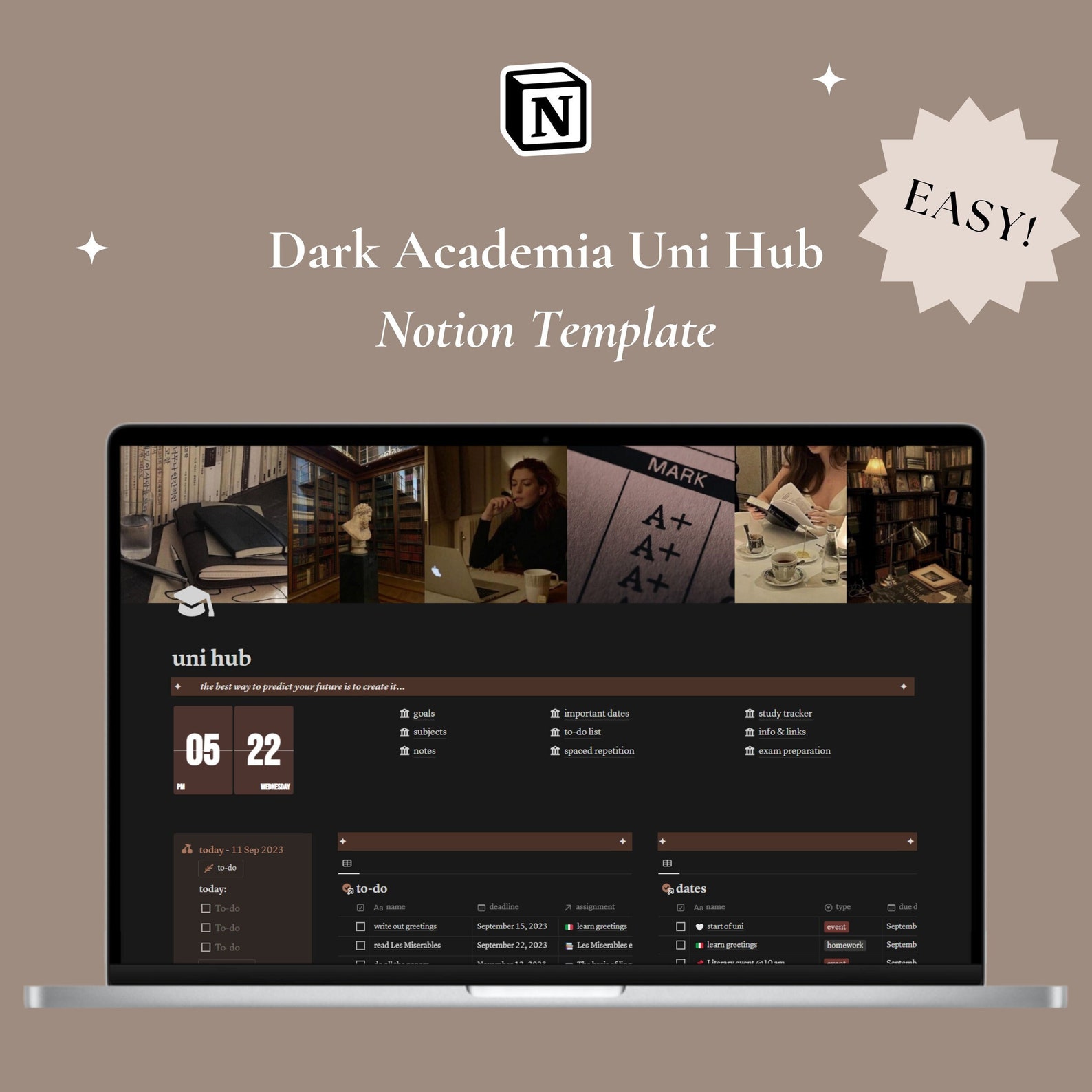 Dark Academia Uni Hub Notion Template College Notion - Etsy