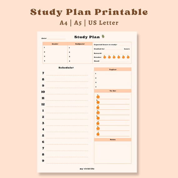 Study Planner Printable Study Plan Planner Digital - Etsy
