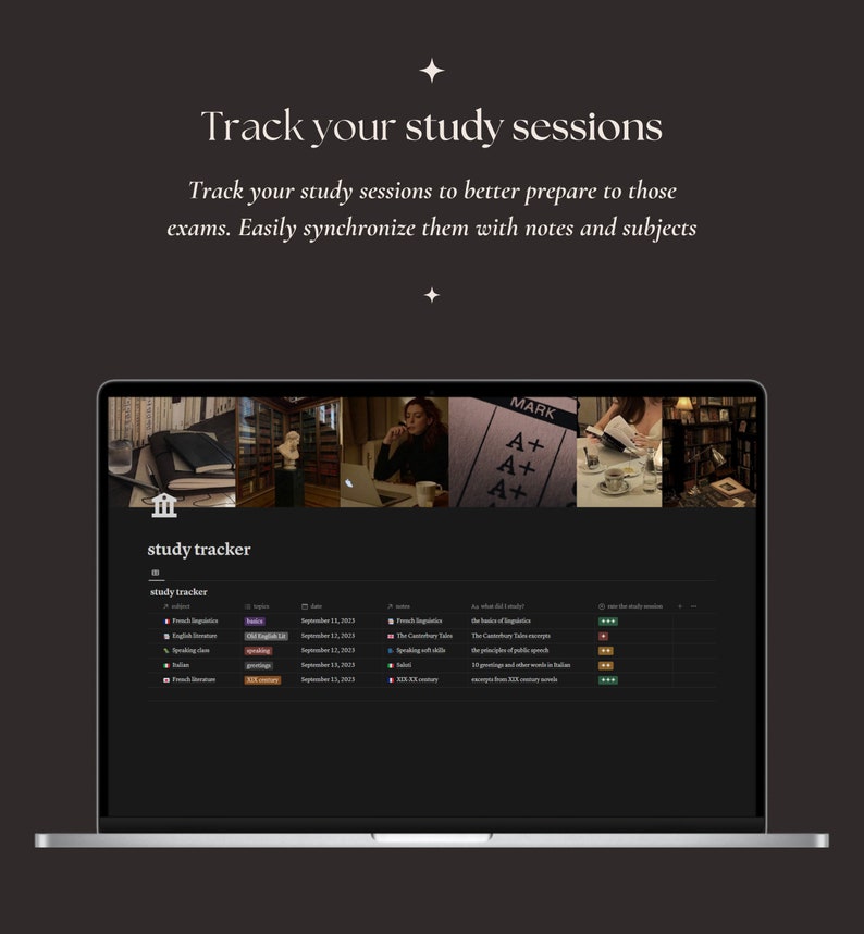 Dark Academia Uni Hub Notion Template College Notion Dashboard Student ...