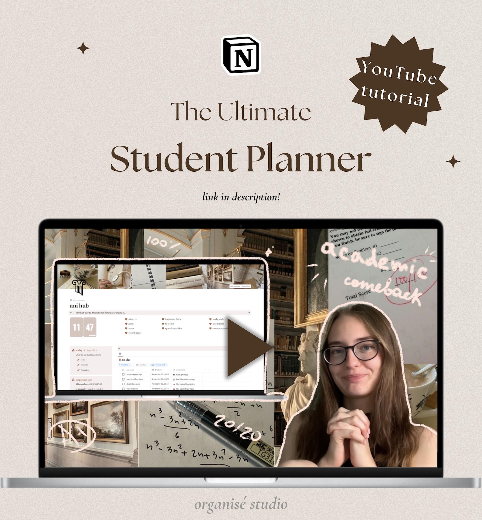 Student Planner Light Academia Notion Template | College Notion ...