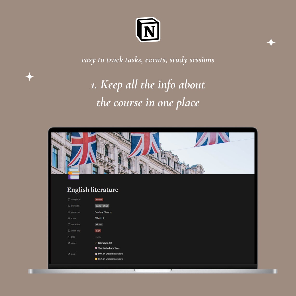 Dark Academia Uni Hub Notion Template College Notion - Etsy