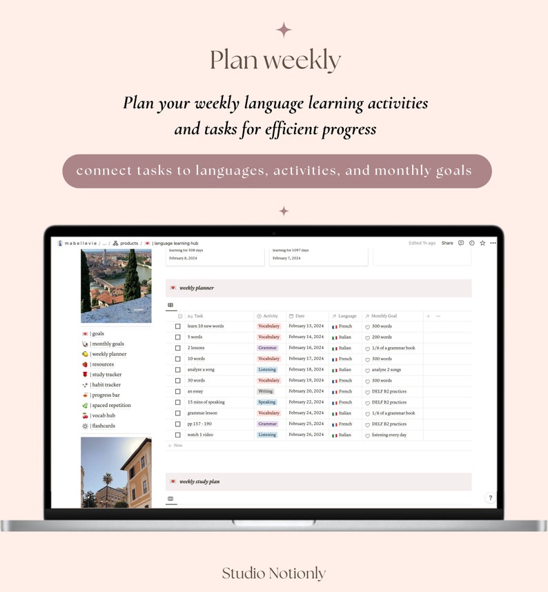 Language Learning Notion Template, Language Learning Planner, Language ...
