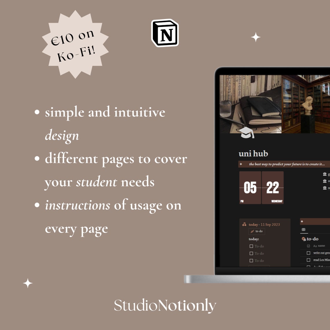 Dark Academia Uni Hub Notion Template College Notion - Etsy