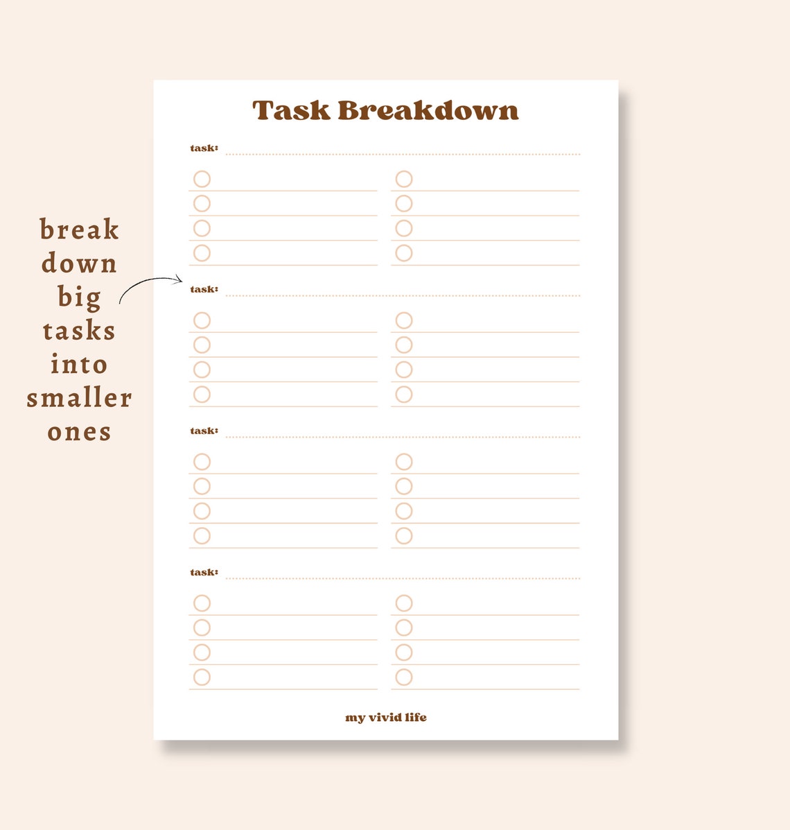 Task Breakdown Printable To-do List Printable Productivity - Etsy