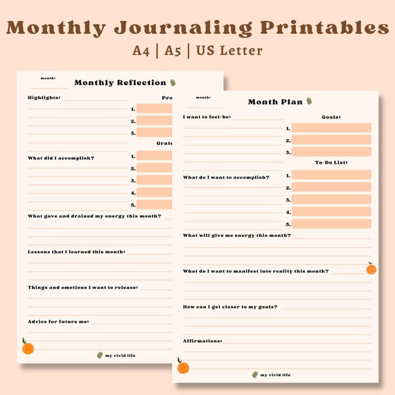 Monthly Journaling Printable Reflection & Planning Monthly - Etsy