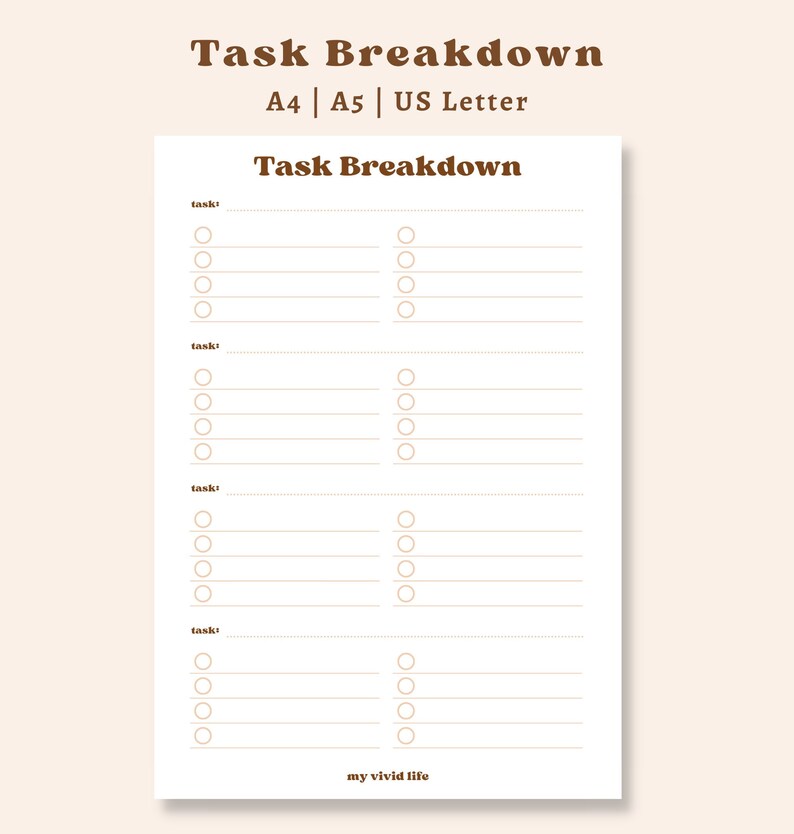 Task Breakdown Printable To-do List Printable Productivity - Etsy