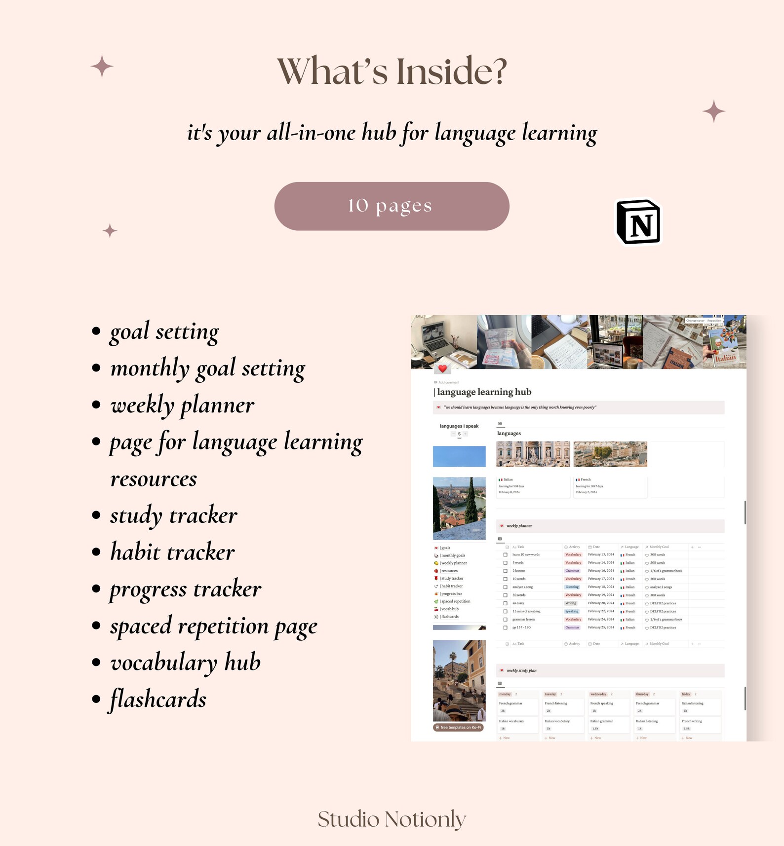 Language Learning Notion Template, Language Learning Planner, Language ...