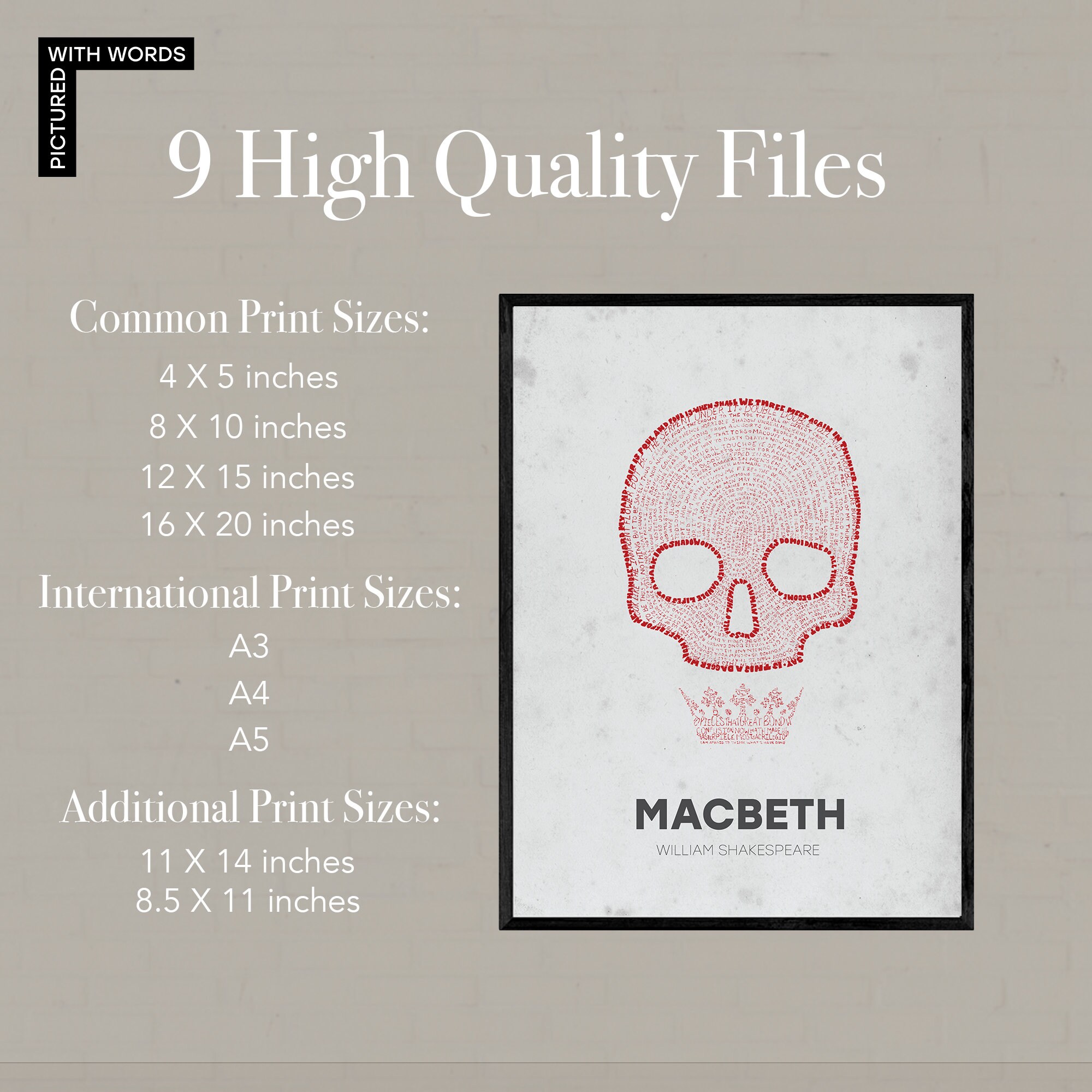 Printable Macbeth Shakespeare Typography Poster Art W/ Quotes Wall ...