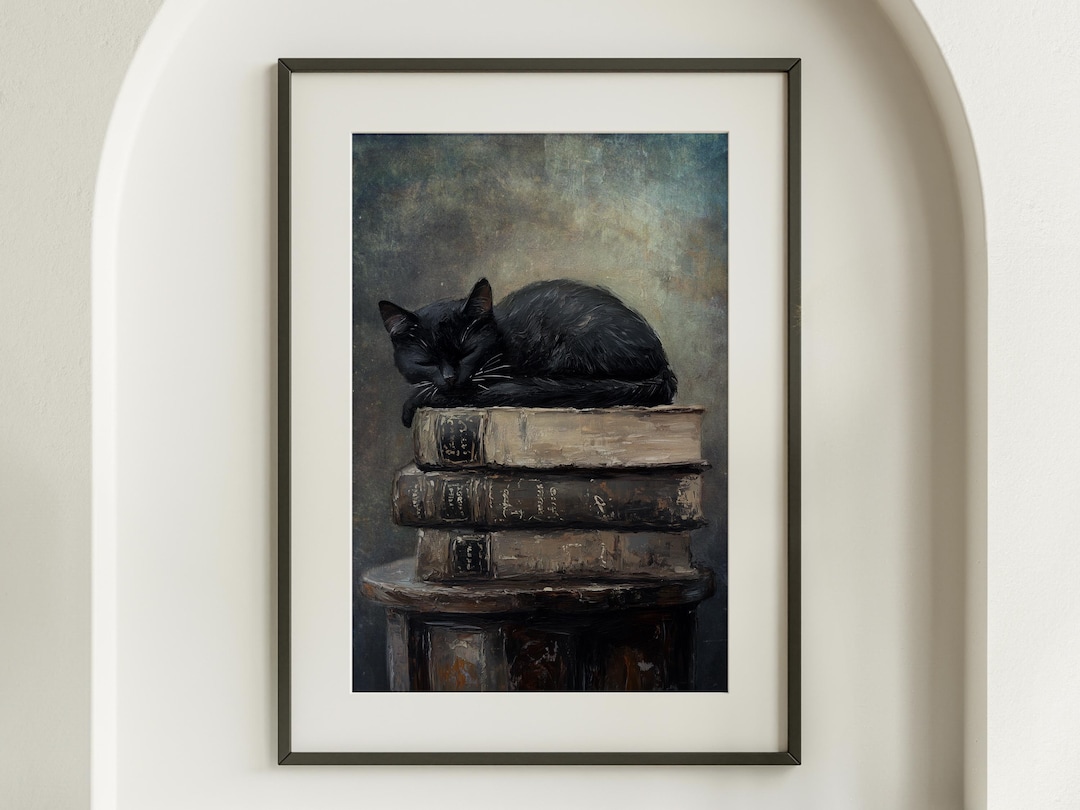 Black Cat Printable Dark Academia Wall Art for Reading Nook Decor ...