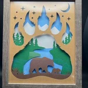 3D Shadow Box With Lights, Mama Bear With Cub, Nightlight, Rustic Decor ...