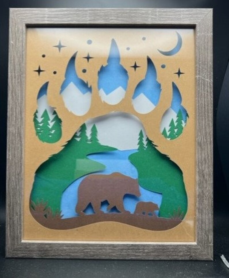 3D Shadow Box With Lights, Mama Bear With Cub, Nightlight, Rustic Decor ...