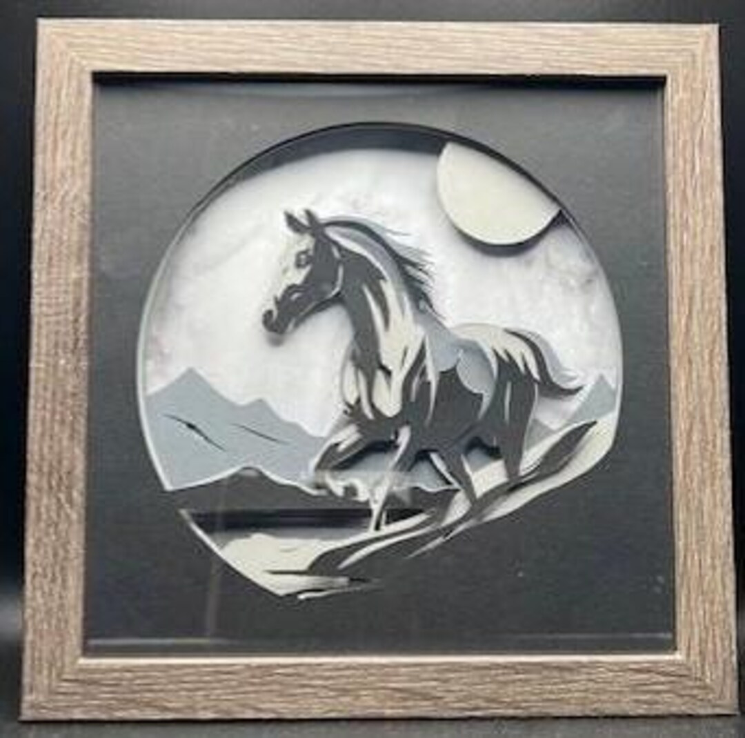 3D Shadow Box With Lights, Horse, Outdoors, Mountains, Wildlife, Cowboy ...