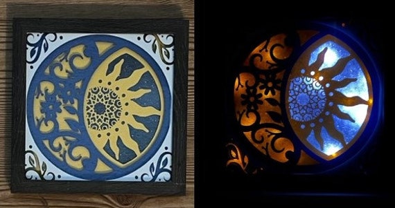 3D Shadow Box With Lights Sun and Moon Sun Moon Cabin - Etsy