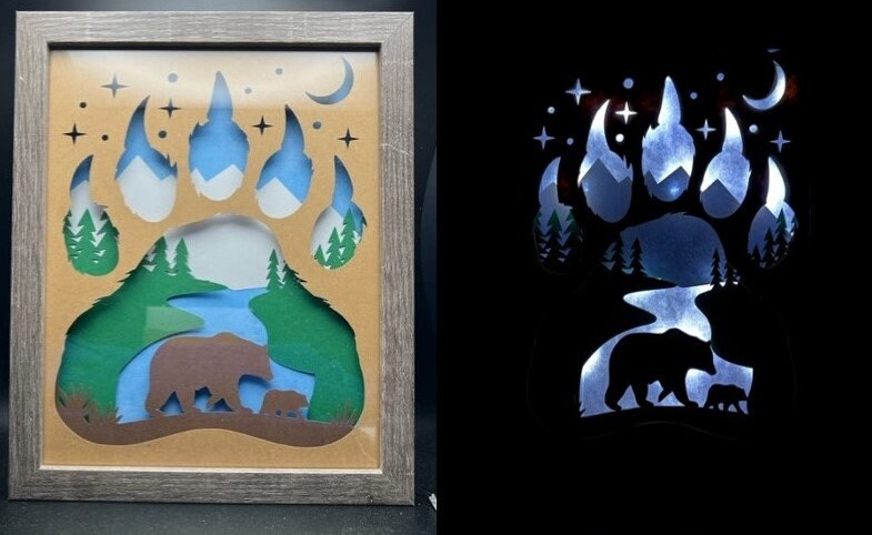 3D Shadow Box With Lights, Mama Bear With Cub, Nightlight, Rustic Decor ...