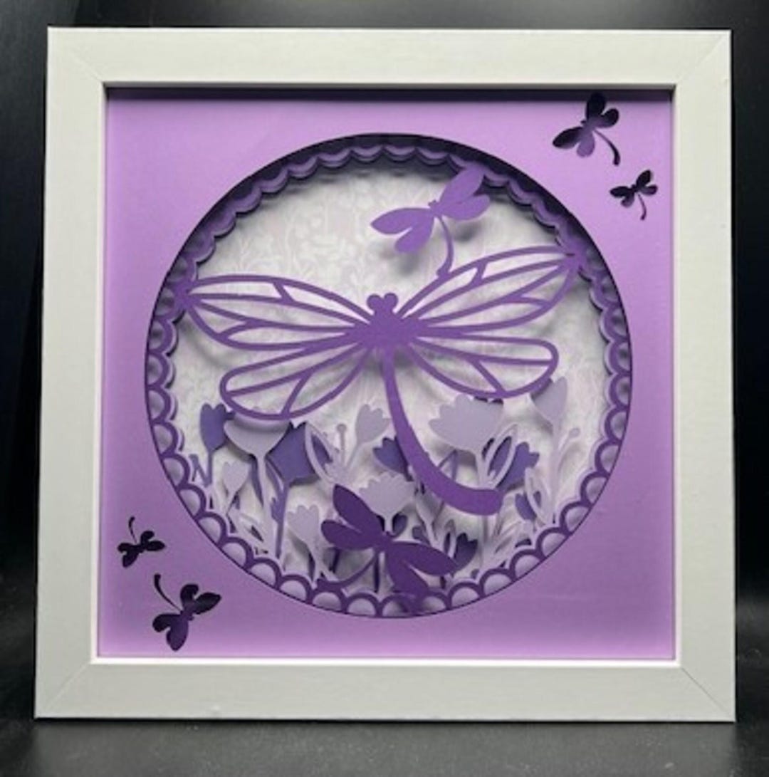 3D Dragonfly Shadow Box With Lights, Floral Paper Art - Etsy
