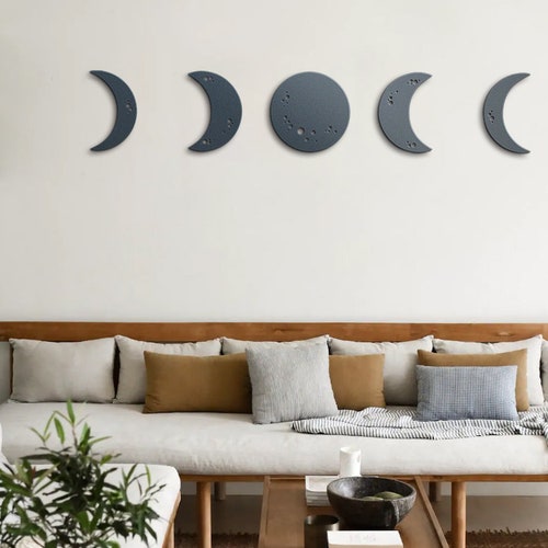 Wood Moon Wall Art Moon Phase Wall Decor Bohemian Moon Moon | Etsy