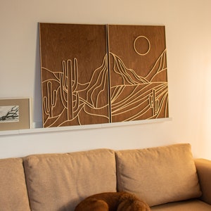 Aztec Wall Art Wood, Desert Mountain Wall Art Wood, Cactus Wall ...