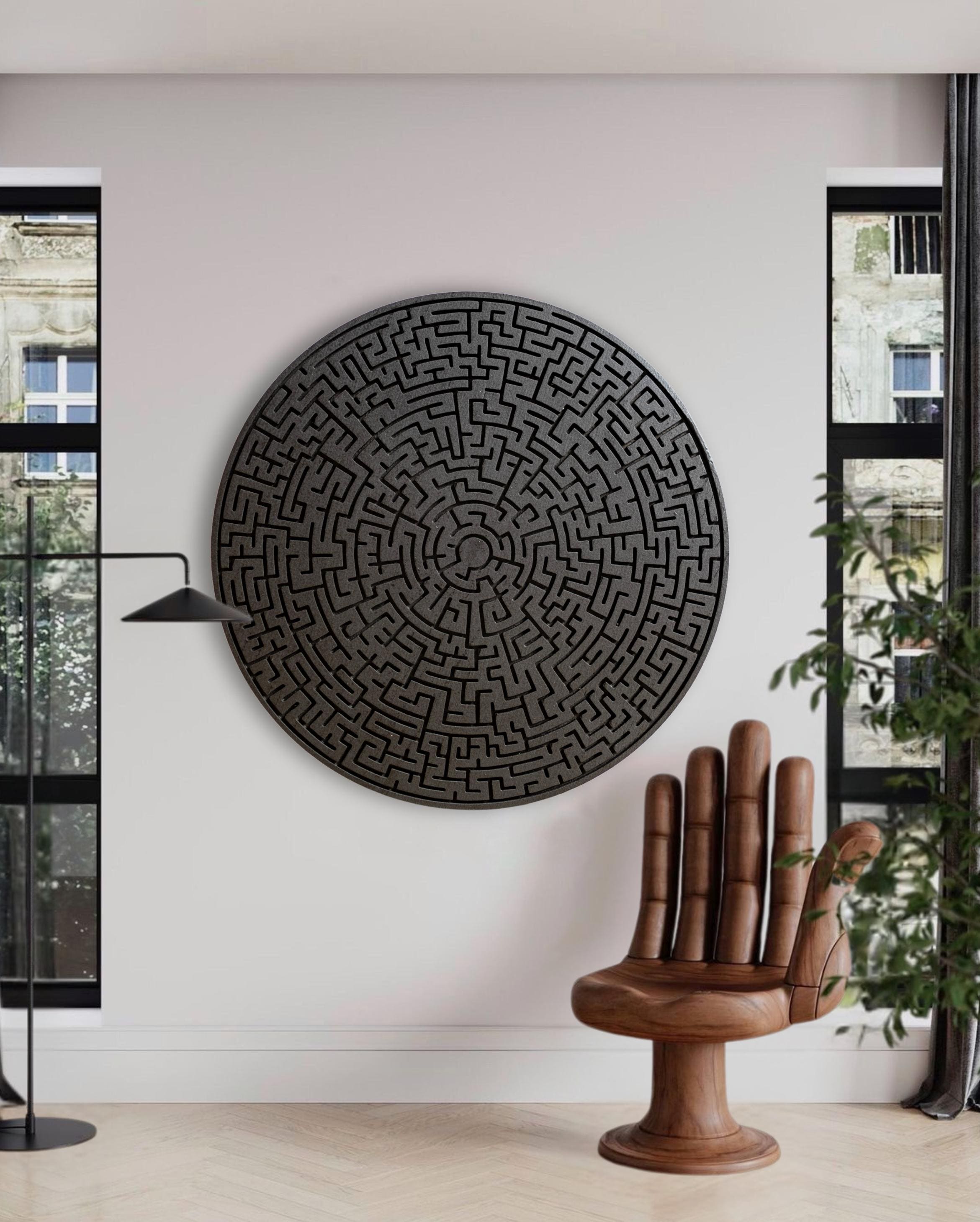 Wooden Maze Wall Art | Modern Geometric Round Wall Decor | Black Laser ...