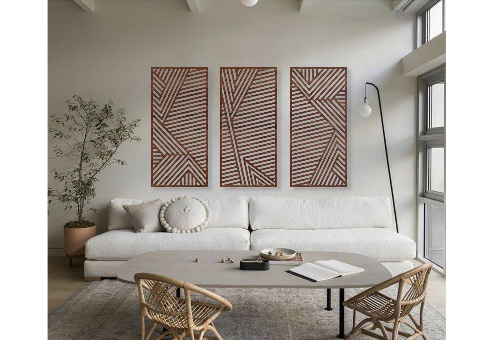 Geometric Wood Wall Art Large, Abstract Wood Wall Art, Set of Three ...