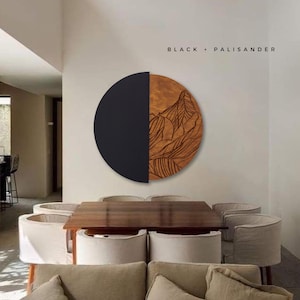 Round Mountain Wood Wall Art, Circle Mountain Art, Wooden Mountain Wall ...