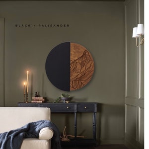 Round Mountain Wood Wall Art, Circle Mountain Art, Wooden Mountain Wall ...