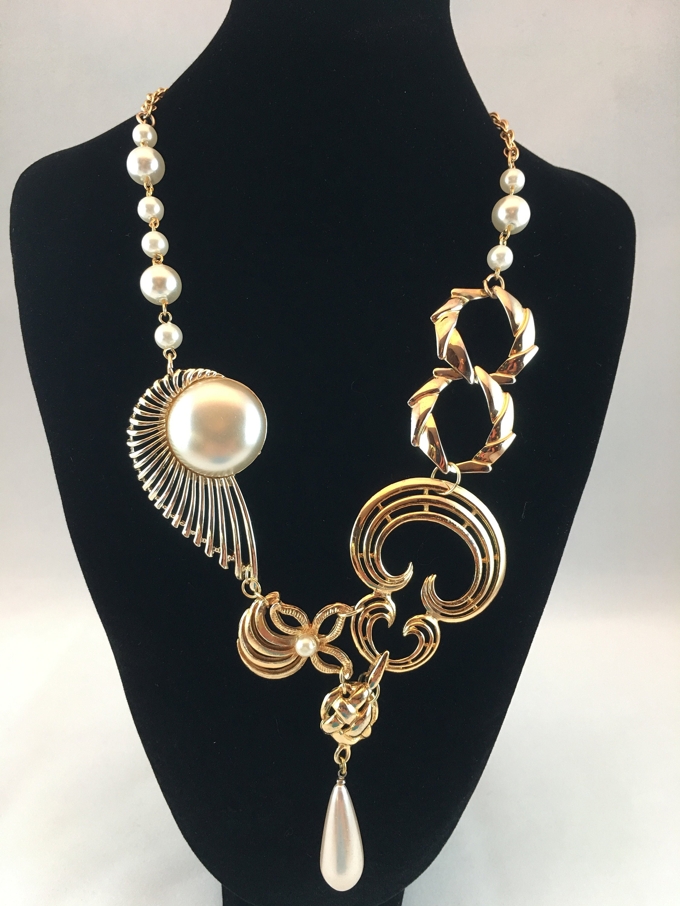 Repurposed Jewelry, Statement Necklace, Vintage Assemblage, One of a ...