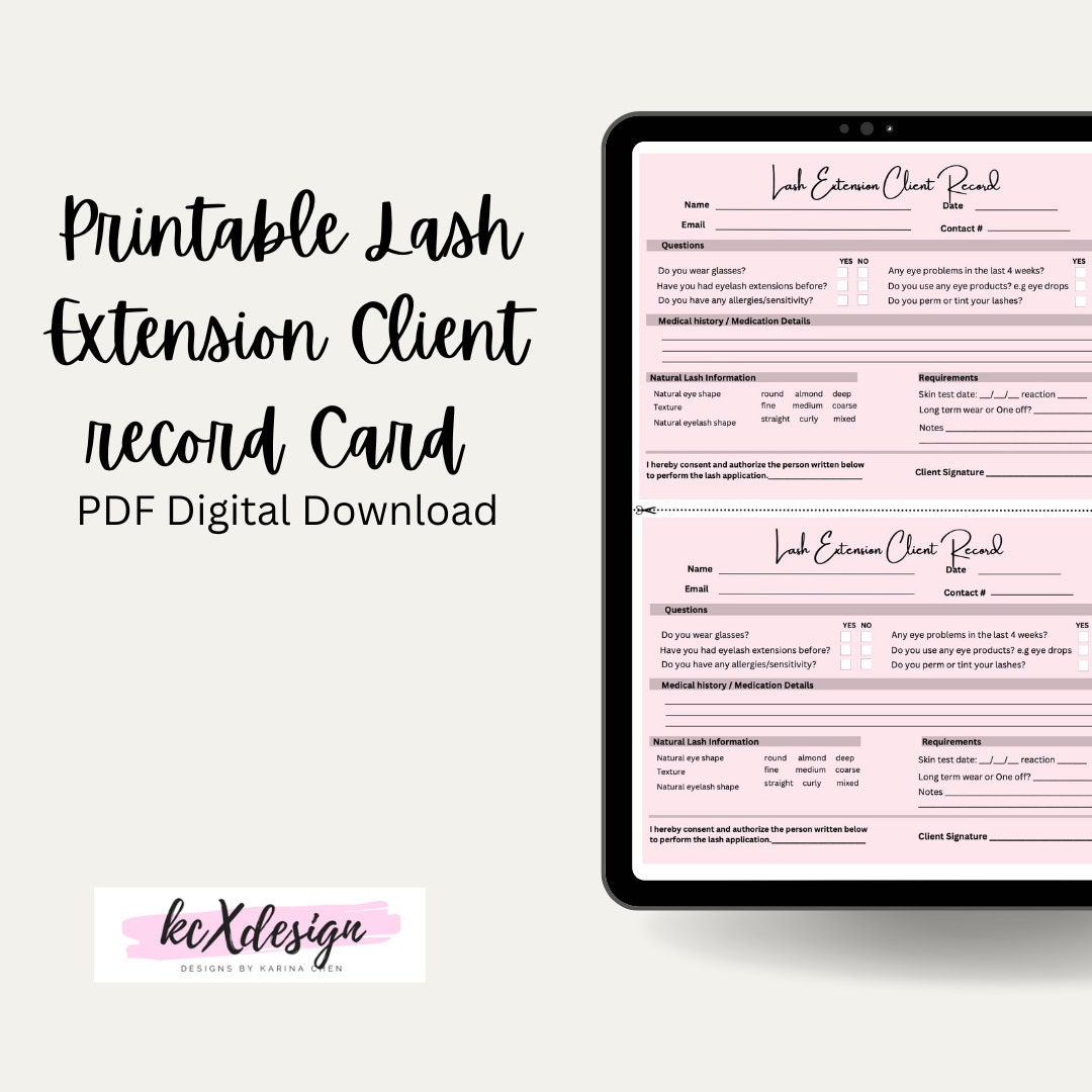 Printable Digital Download Eyelash Extension Client Card / Client ...