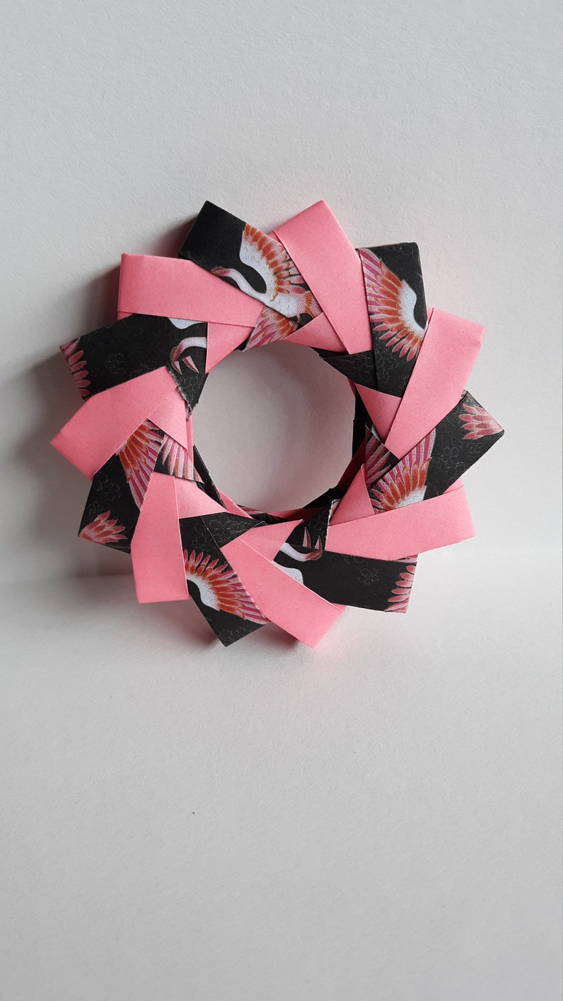 Origami Mette Ring Black/pink With Pink and White Cranes - Etsy