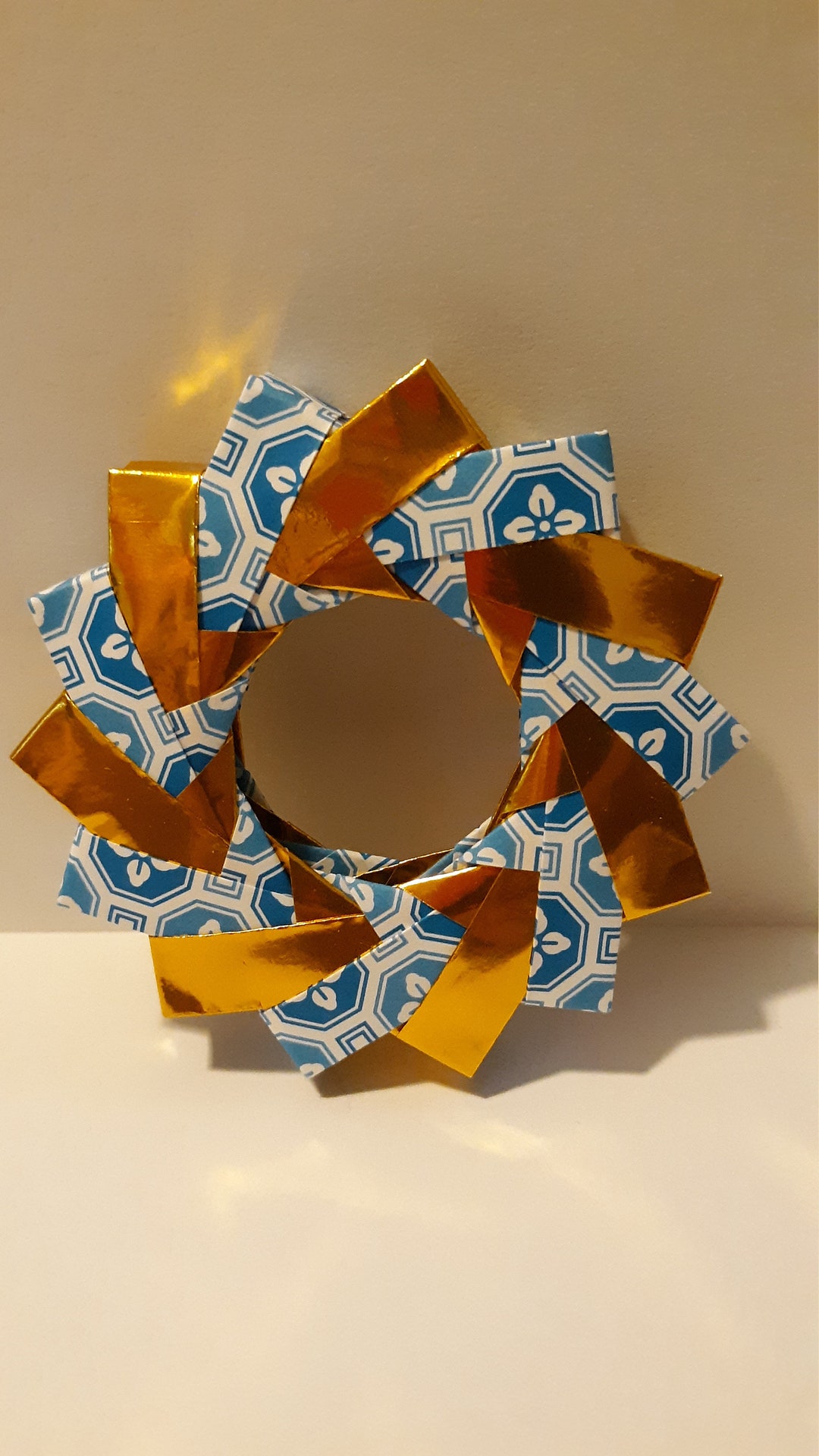 Origami Mette Ring Gold With Blue and White Geometric - Etsy