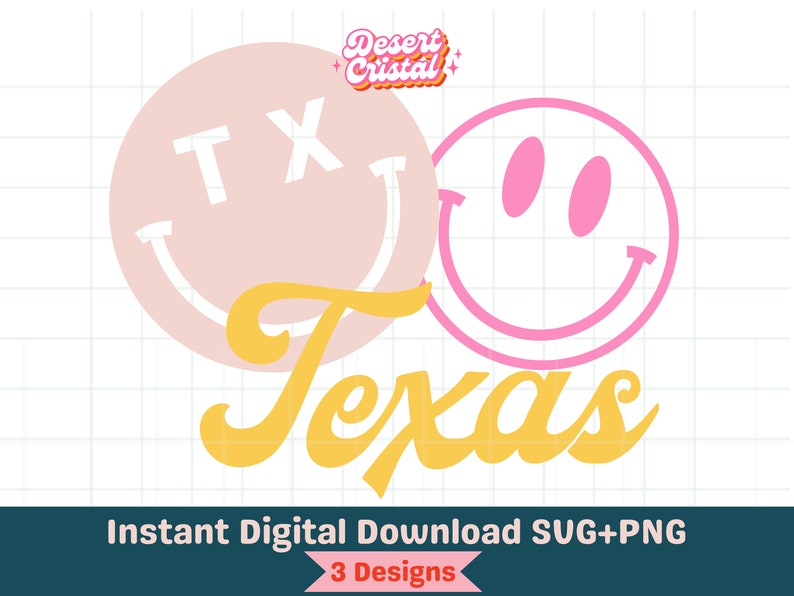 Texas Happy Face Bundle_ SVG_ PNG_ for Silhouette and Cricut Project_3 ...