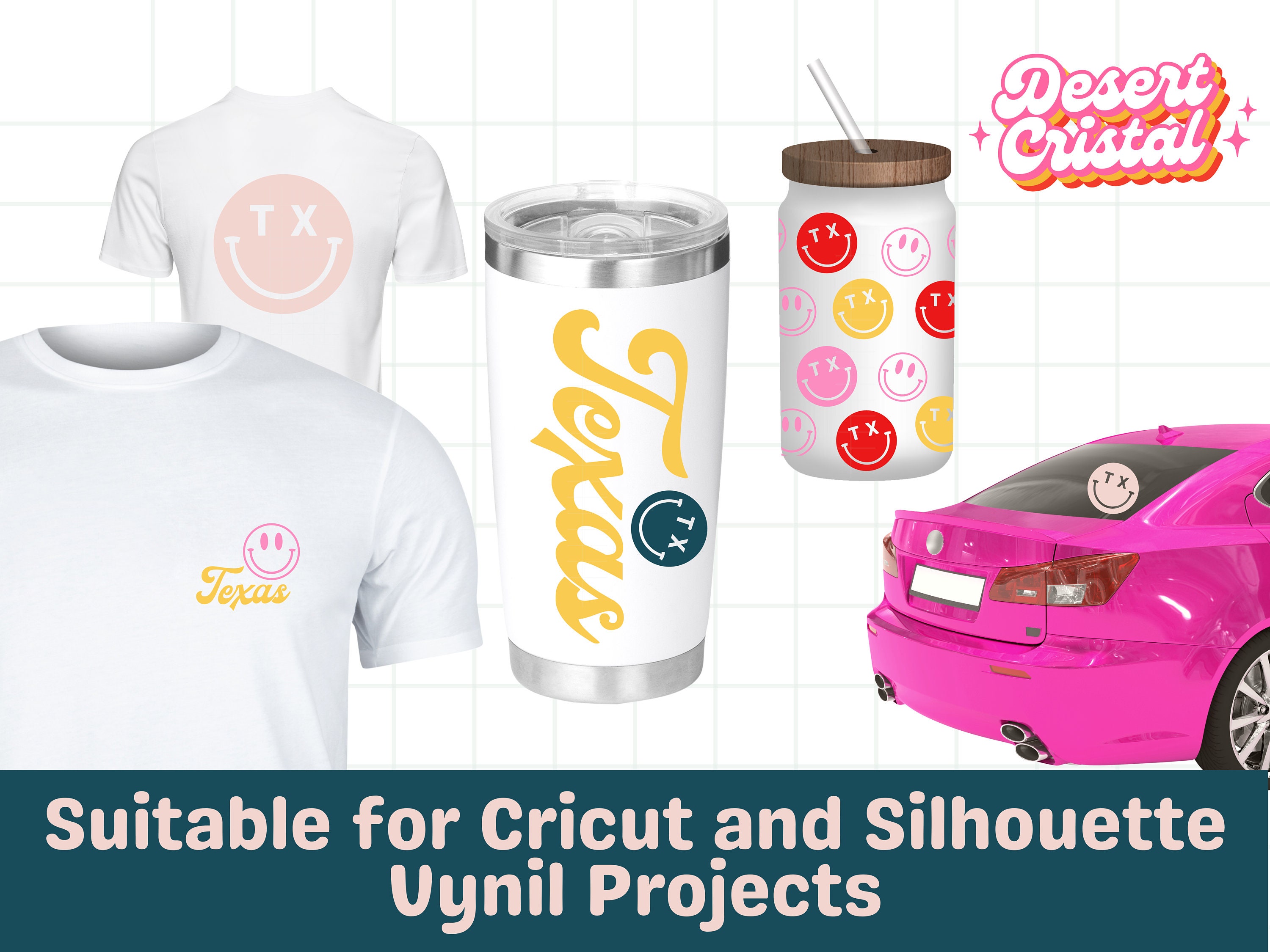 Texas Happy Face Bundle_ SVG_ PNG_ for Silhouette and Cricut Project_3 ...