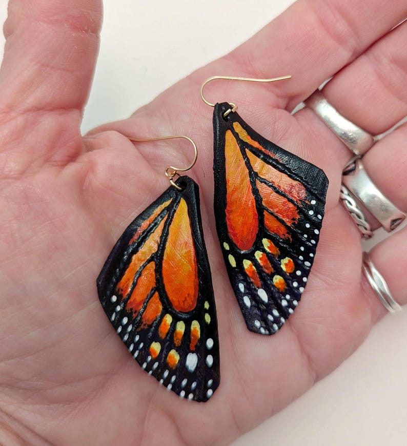 Leather Monarch Butterfly Wing Earrings - Etsy