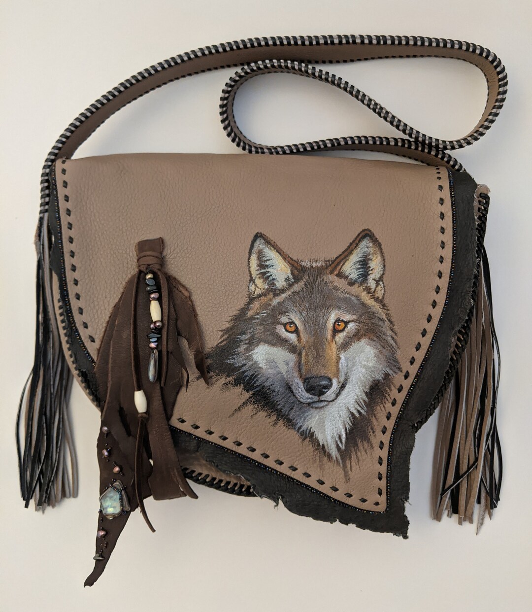 Leather Hand Painted Wolf Bag - Etsy